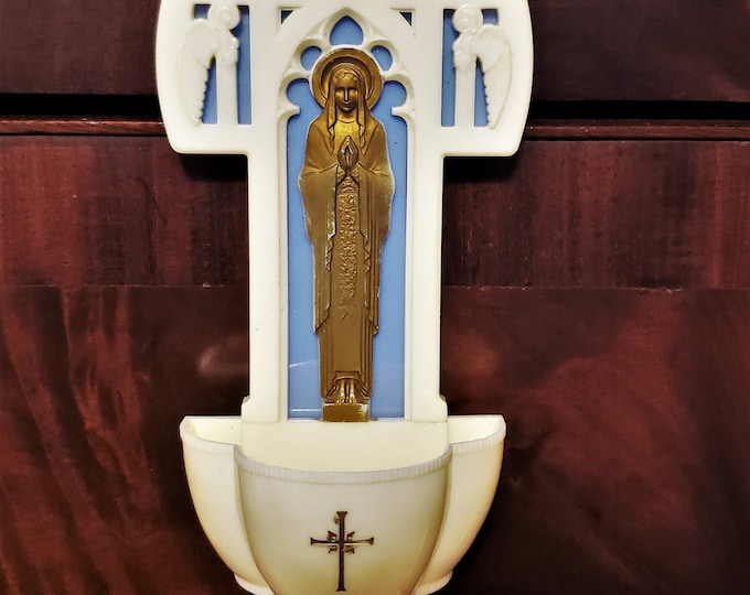 Vintage Holy Water Font, Blessed Virgin Mary, Cross Fonts, Praying ...