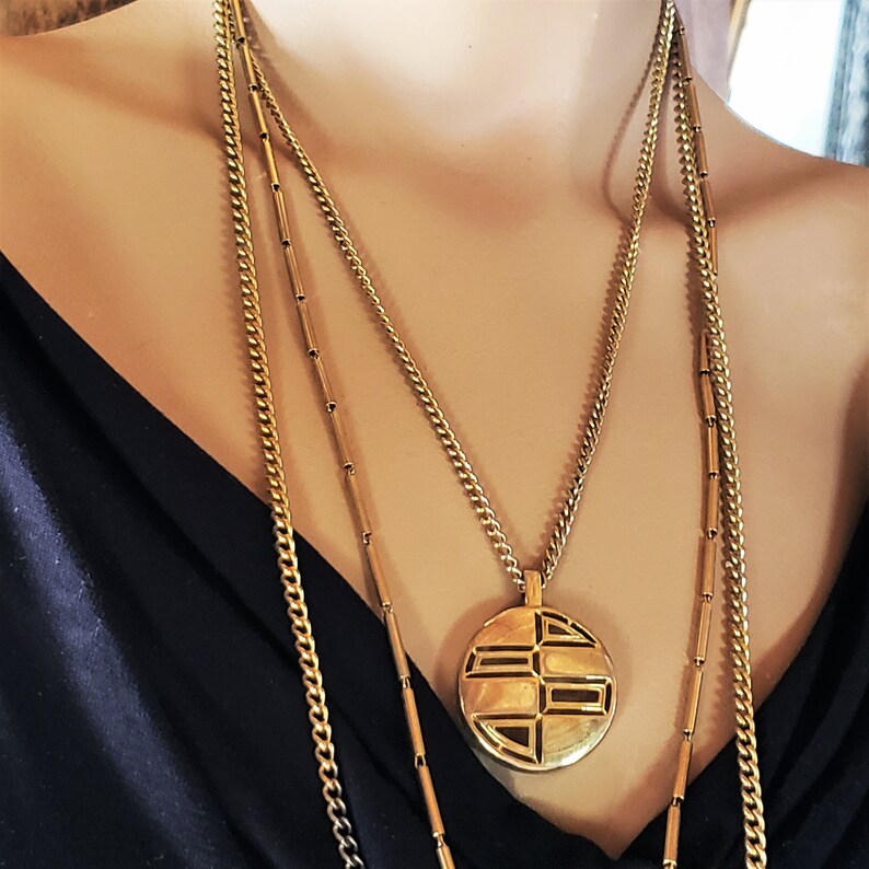 Vintage Long Necklace Multi Strands Chains w/ Pendant Gold | Etsy