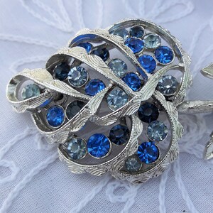 Vintage Coro Brooch Flower Blue Rhinestones Pin Etched - Etsy