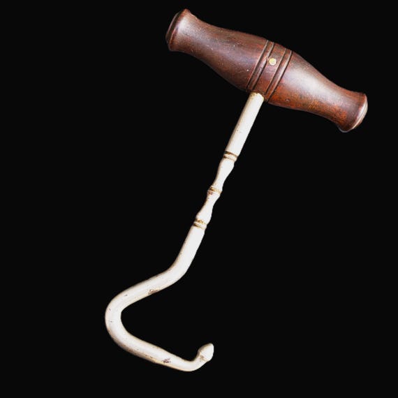 Antique Boot Pull, Turned Wood Handle & Steel Hook, V… - Gem