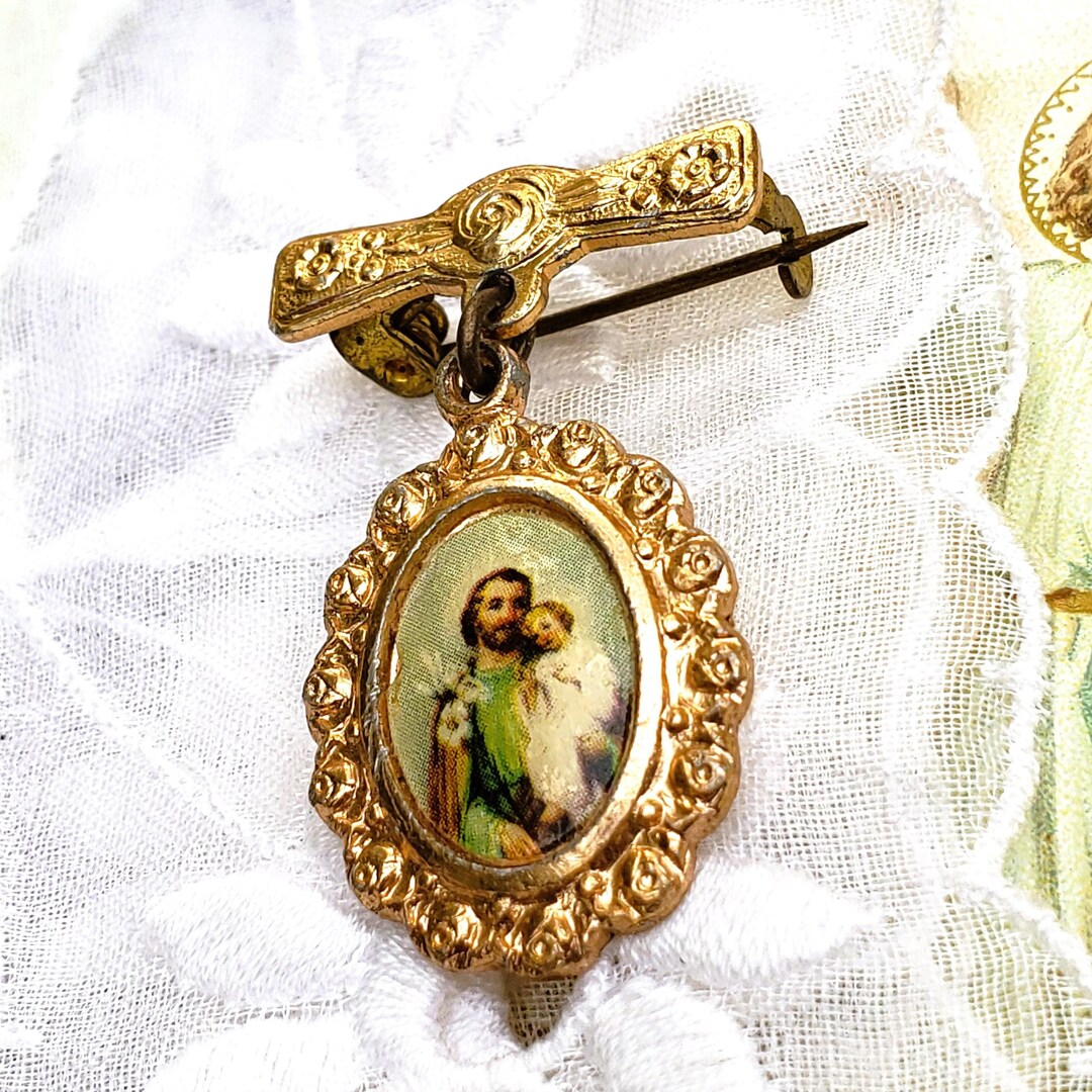 Vintage St Joseph Pin, Color Image Medal, Catholic Pins, Church ...