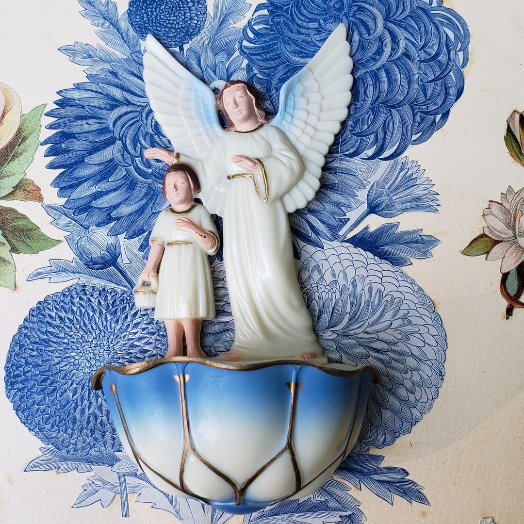 Vintage Holy Water Font, Guardian Angel Fonts, Plastic, Home Altar ...