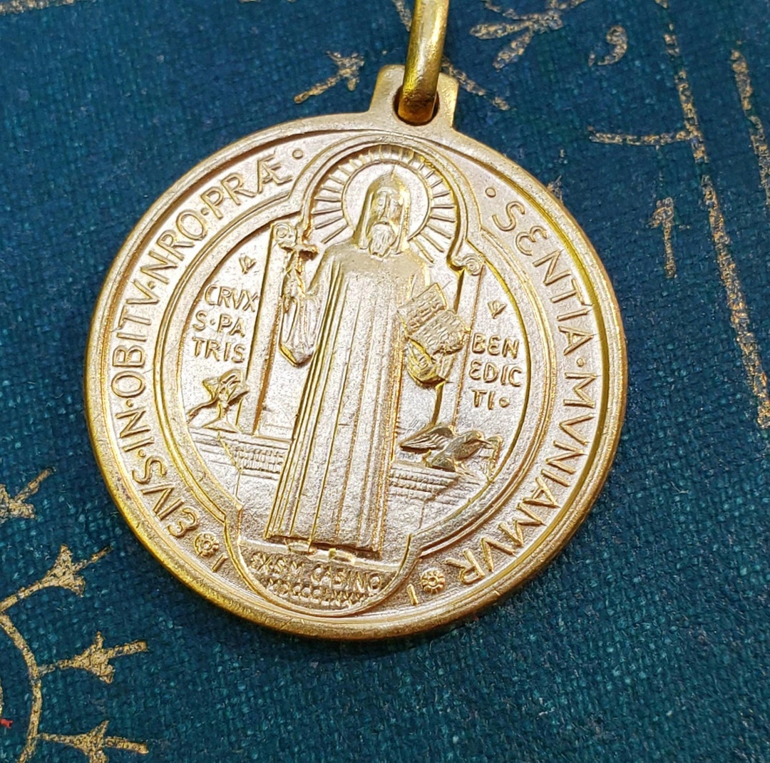 Vintage St Benedict Medal, Gold Gilding, Catholic Pendant for Necklace ...