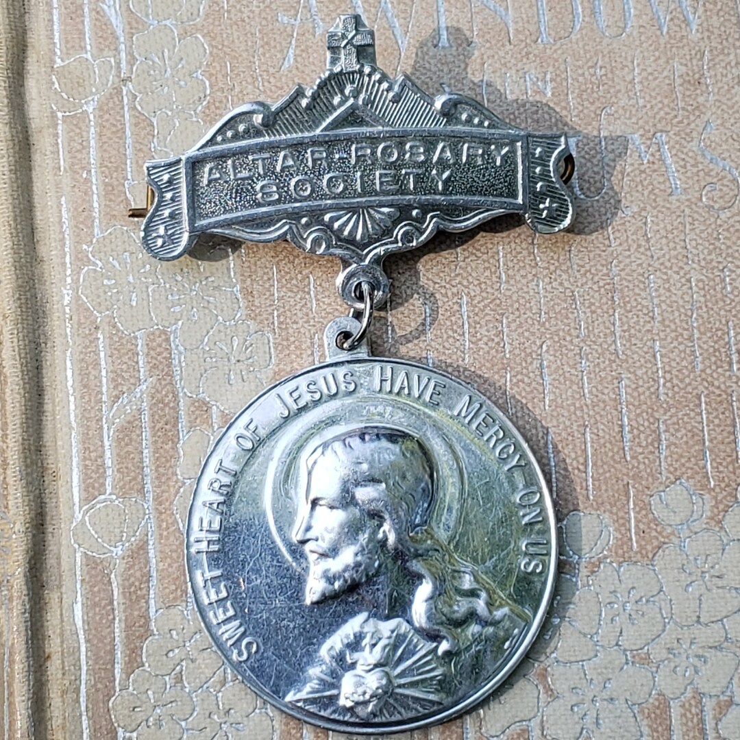 Vintage Jesus Pin, Sacred Heart, Altar-rosary Society Brooch, Aluminum ...