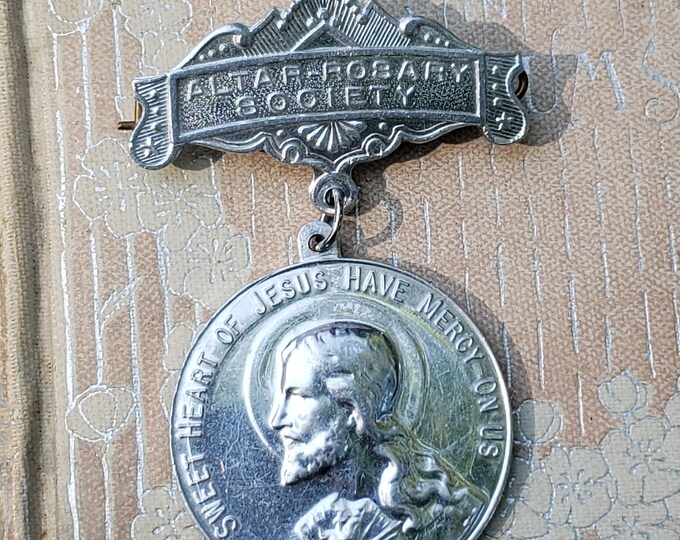 Vintage Jesus Pin, Sacred Heart, Altar-rosary Society Brooch, Aluminum ...