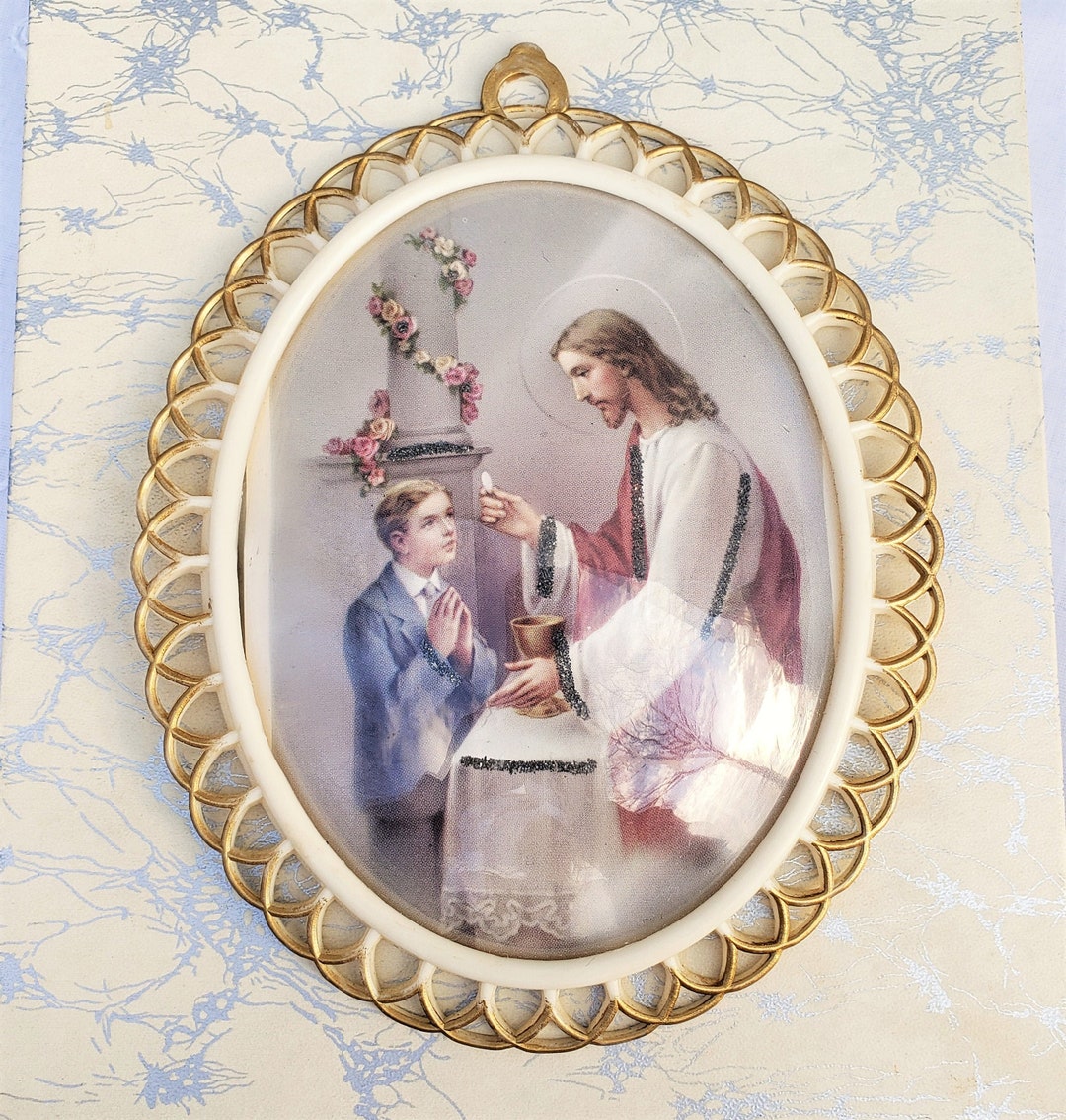 Vintage First Communion Art, 5.5 Tall, First Holy Eucharist, Jesus ...