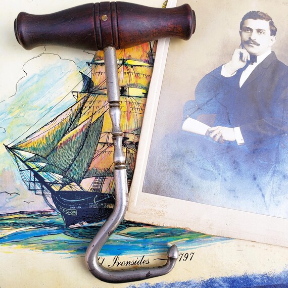 Antique Boot Pull, Turned Wood Handle & Steel Hook, V… - Gem