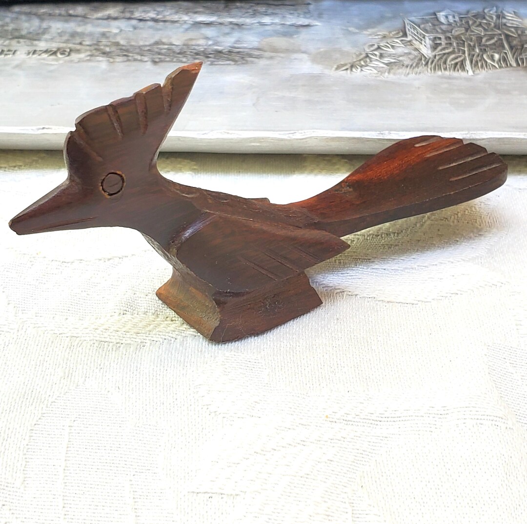 Mini Vintage Wood Roadrunner, 4"l, Hand Carved Iron Wood Road Runner ...