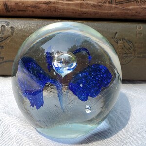 Vintage Glass Paperweight, Blue Butterfly or Flowers, Blown Glass ...