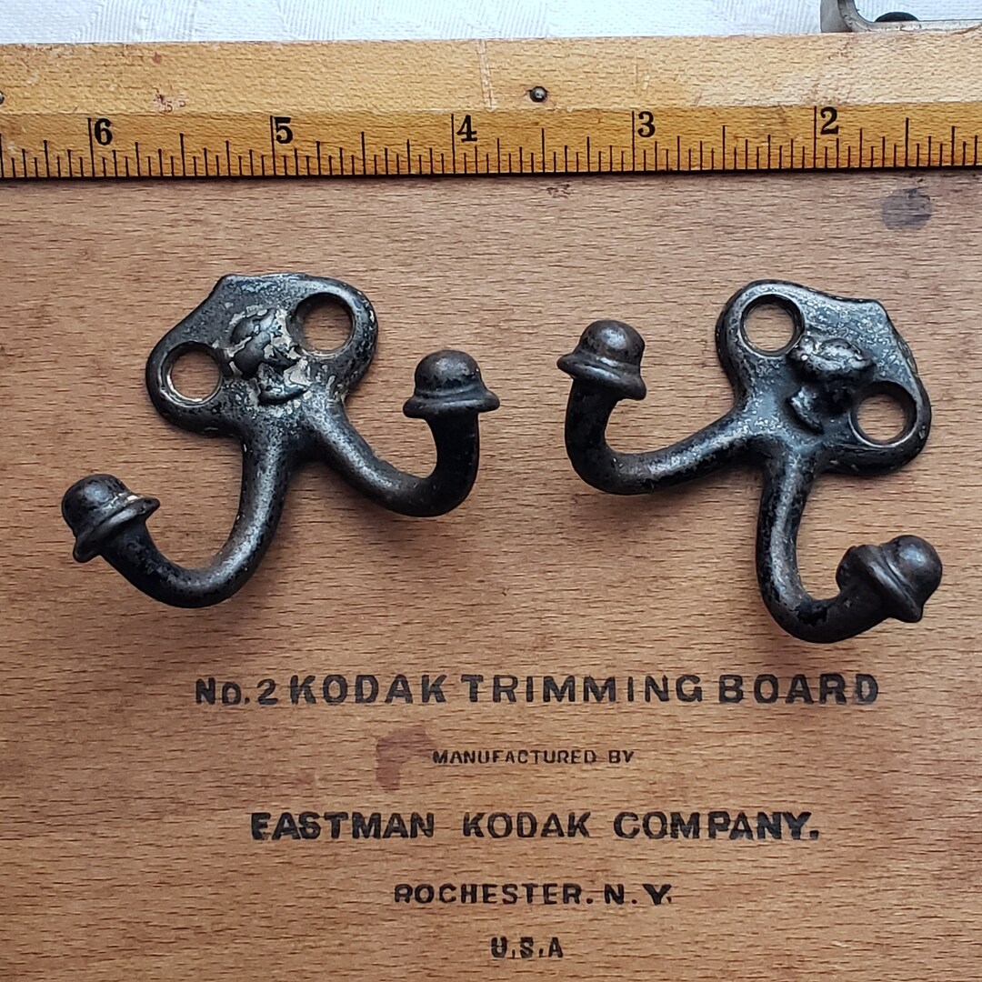 Vintage Hooks, Set of Two, Small Cast Metal Hooks With 2 Hooks Each W ...