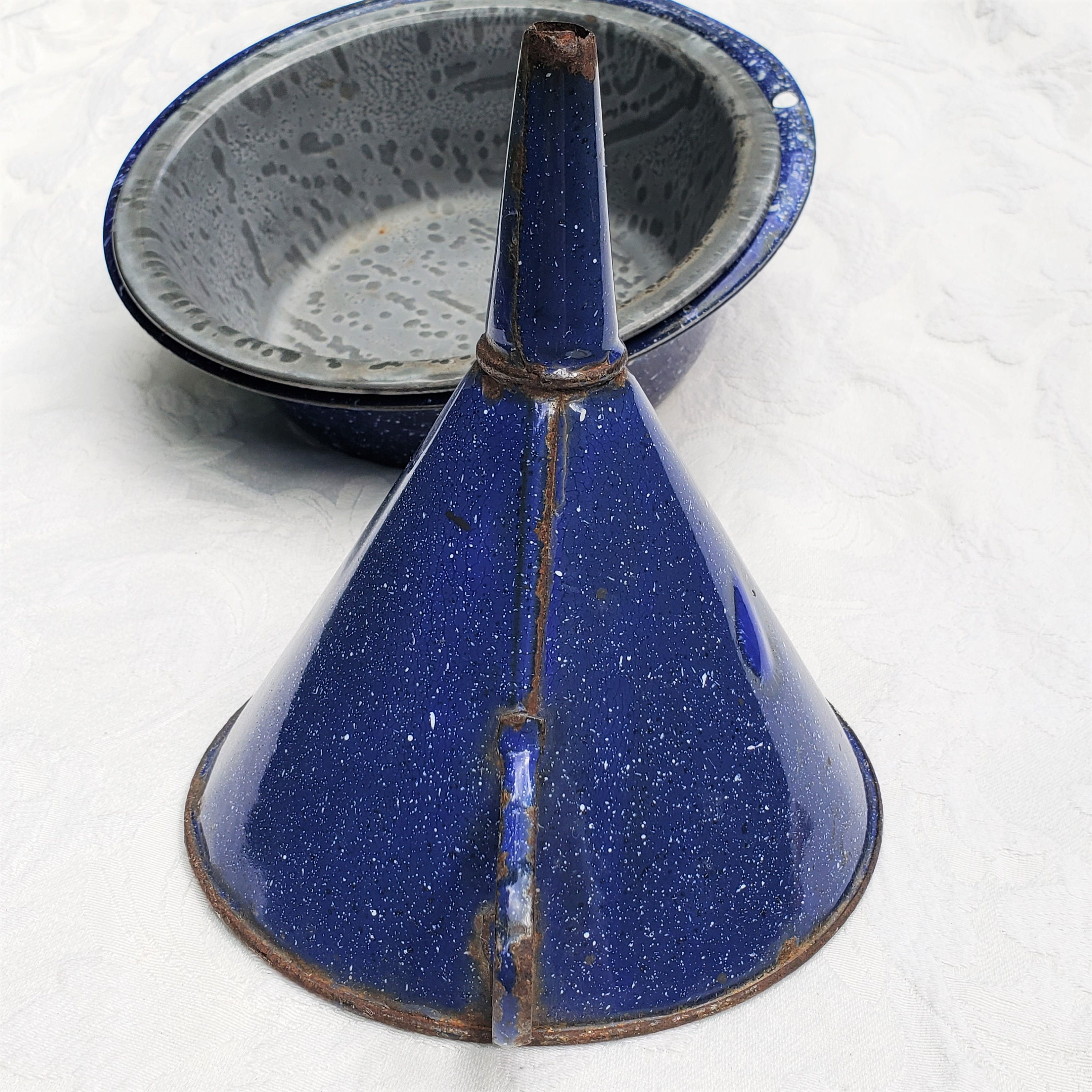 Vintage Blue Enamel Funnel Blue & White Speckled Enamelware - Etsy