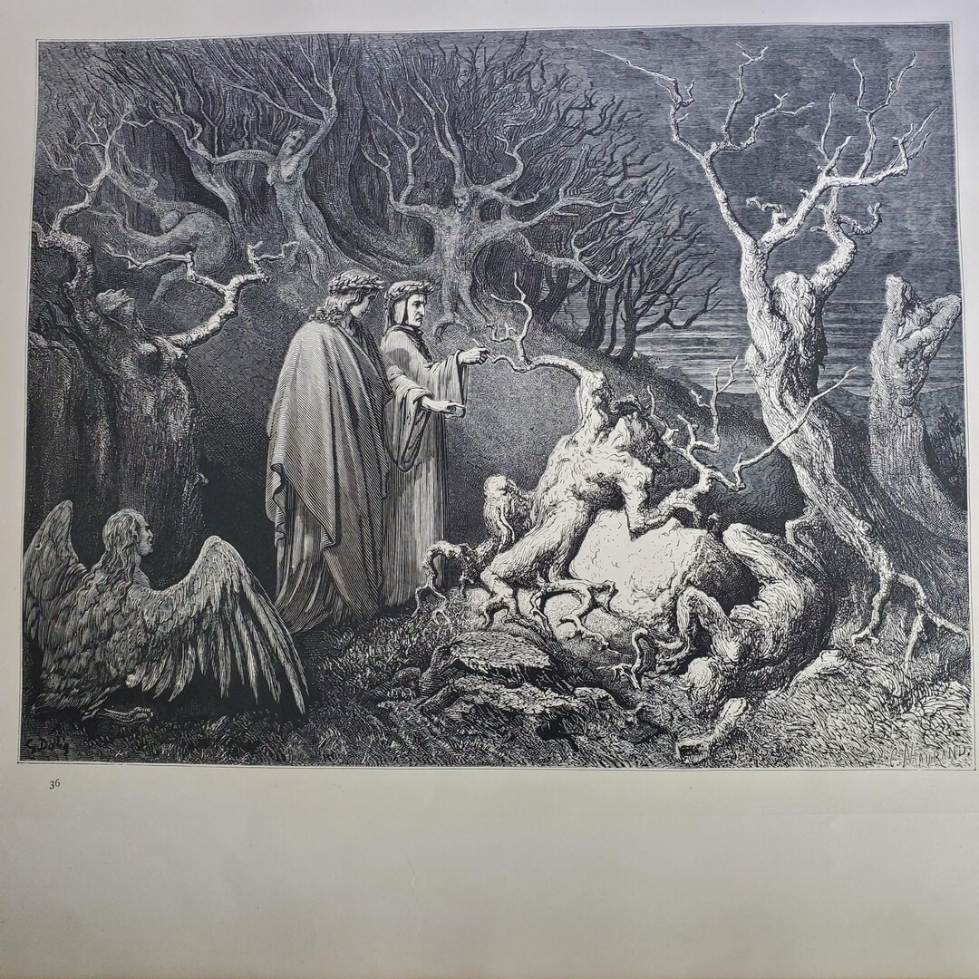 Antique Engraving, Gustave Dore, Tree Spirits From 1866 Dante's Inferno ...