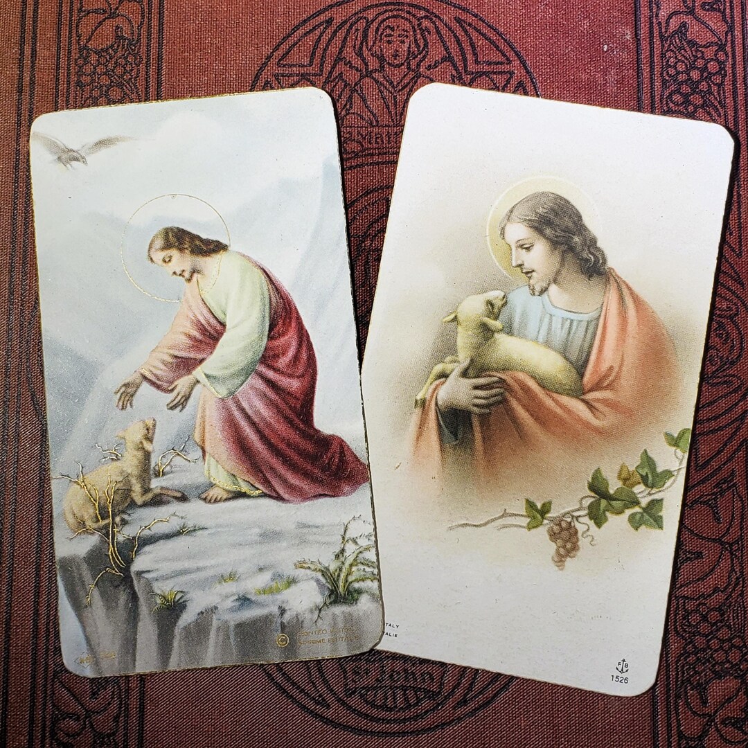 Two Vintage Holy Cards, Jesus With Lamb Prayer Card, Good Shepherd ...