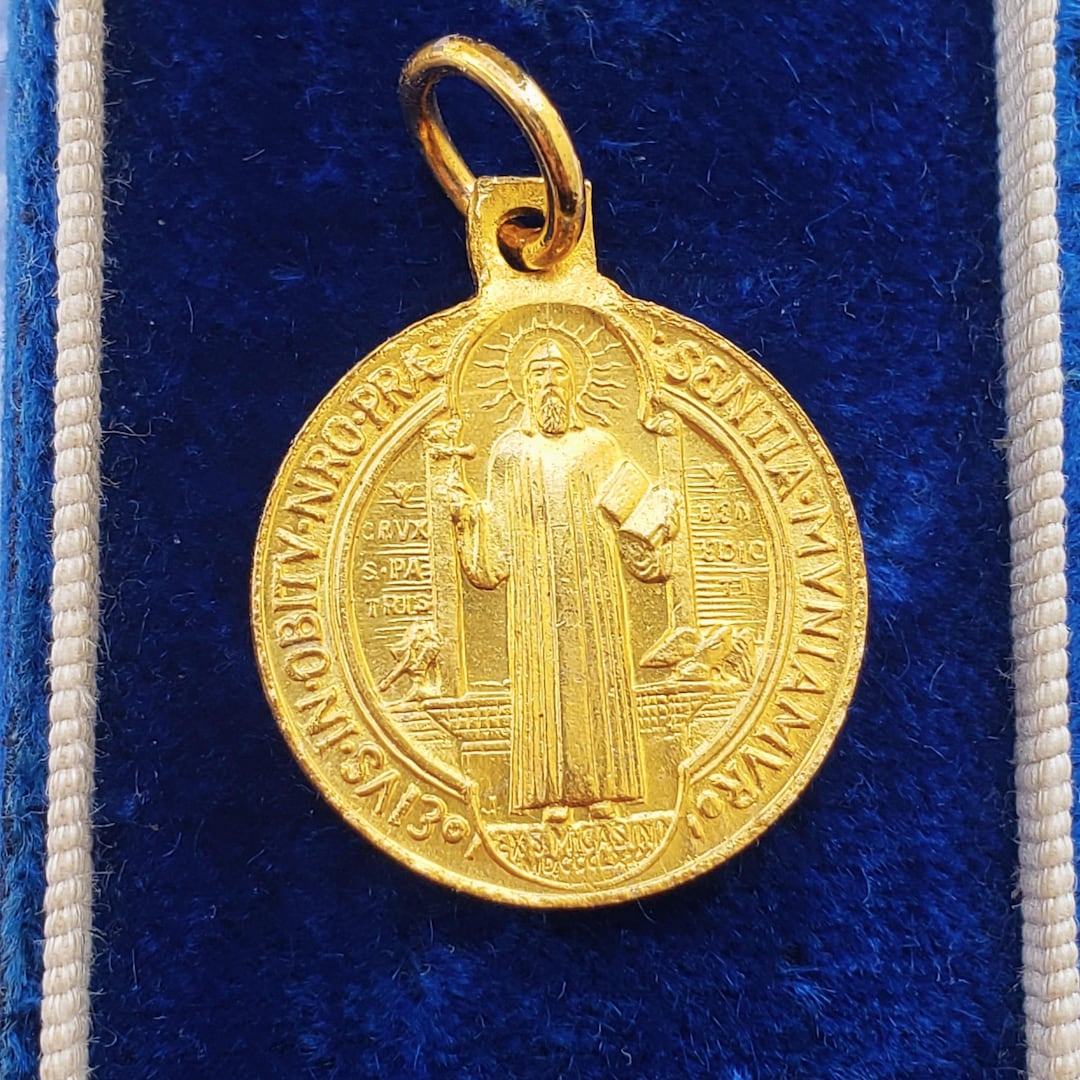 Small Vintage St Benedict Medal, Amulet, Gold Gilding, Protection ...