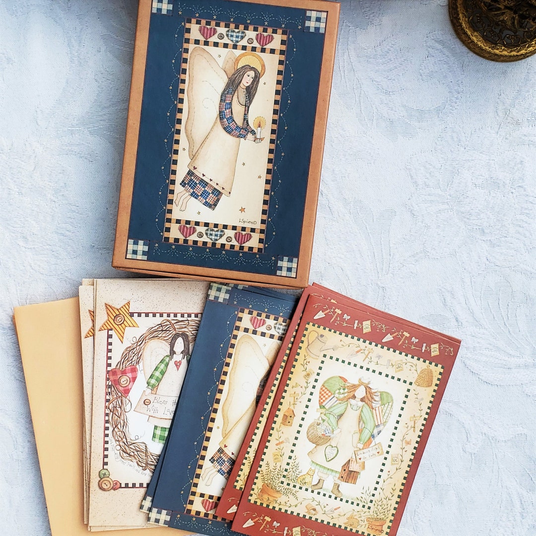 Vintage Linda Spivey Angel Note Cards: Folk Art Set of 13 - Etsy