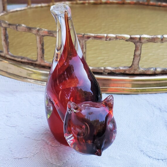 Small Vintage Glass Cat 3h Red Art Glass Cat - Etsy