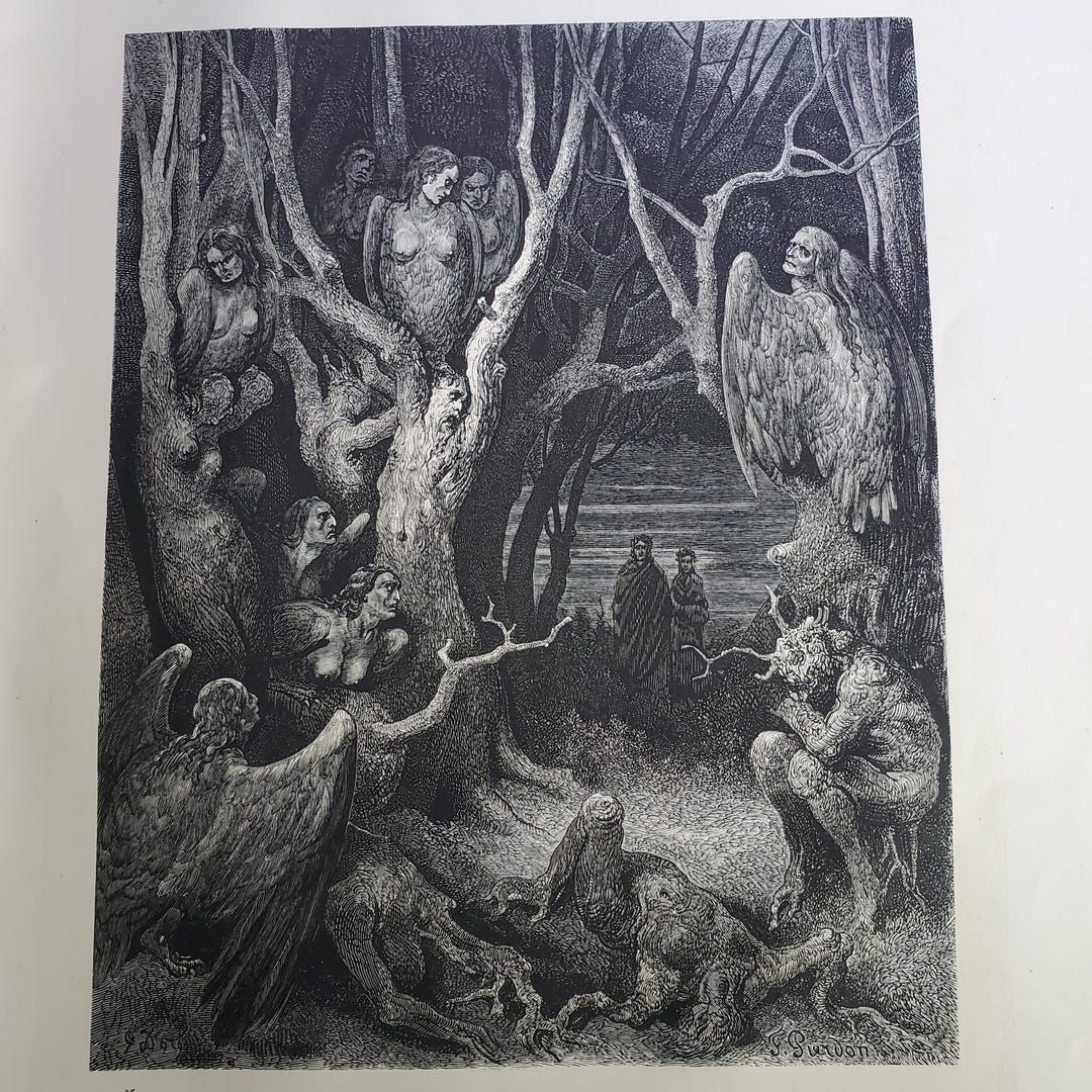 Gustave Dore Engraving: Dante's Inferno Tree Spirits, 1866 Antique ...