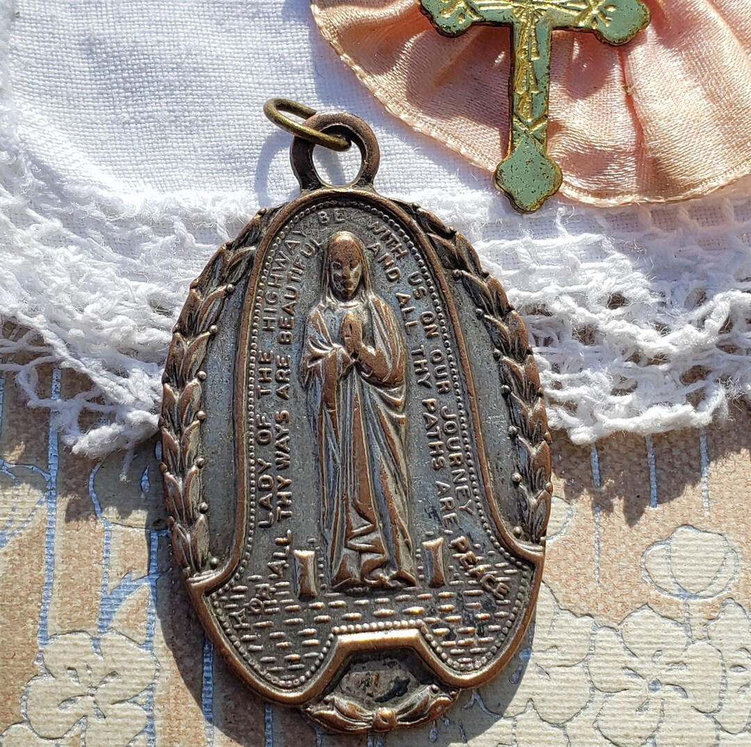 Large Vintage Virgin Mary Medal & St Anthony Medal, Our Lady of the ...