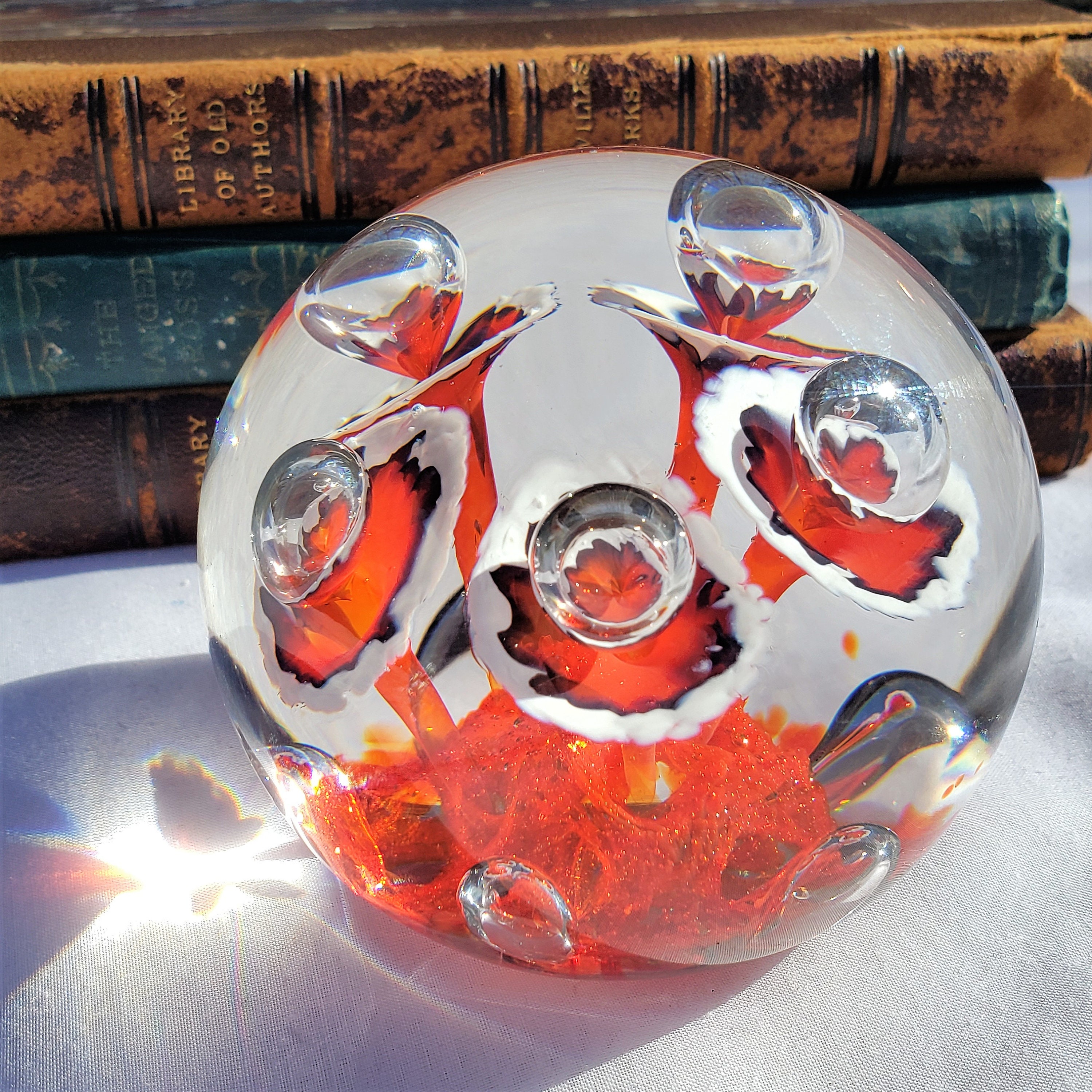 PAPERWEIGHT Glass Blue Orange and White Vintage Office Free Shipping ...