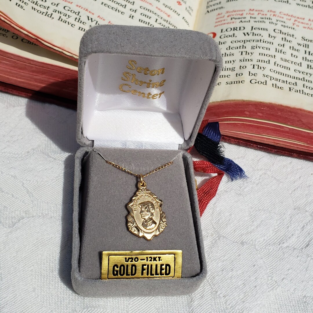 Vintage St Elizabeth Ann Seton Medal Necklace, Gold Filled, Catholic ...