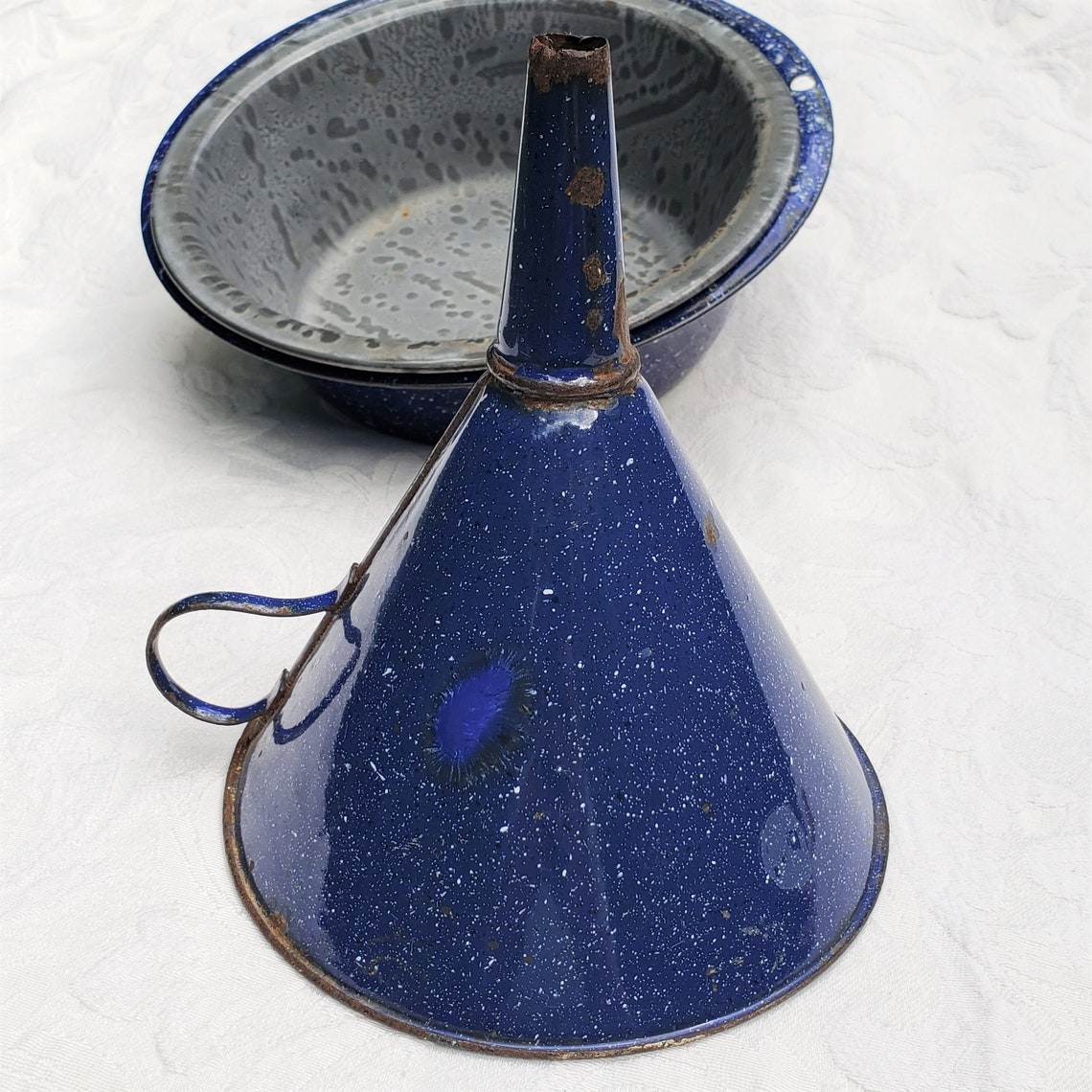 Vintage Blue Enamel Funnel Blue & White Speckled Enamelware - Etsy