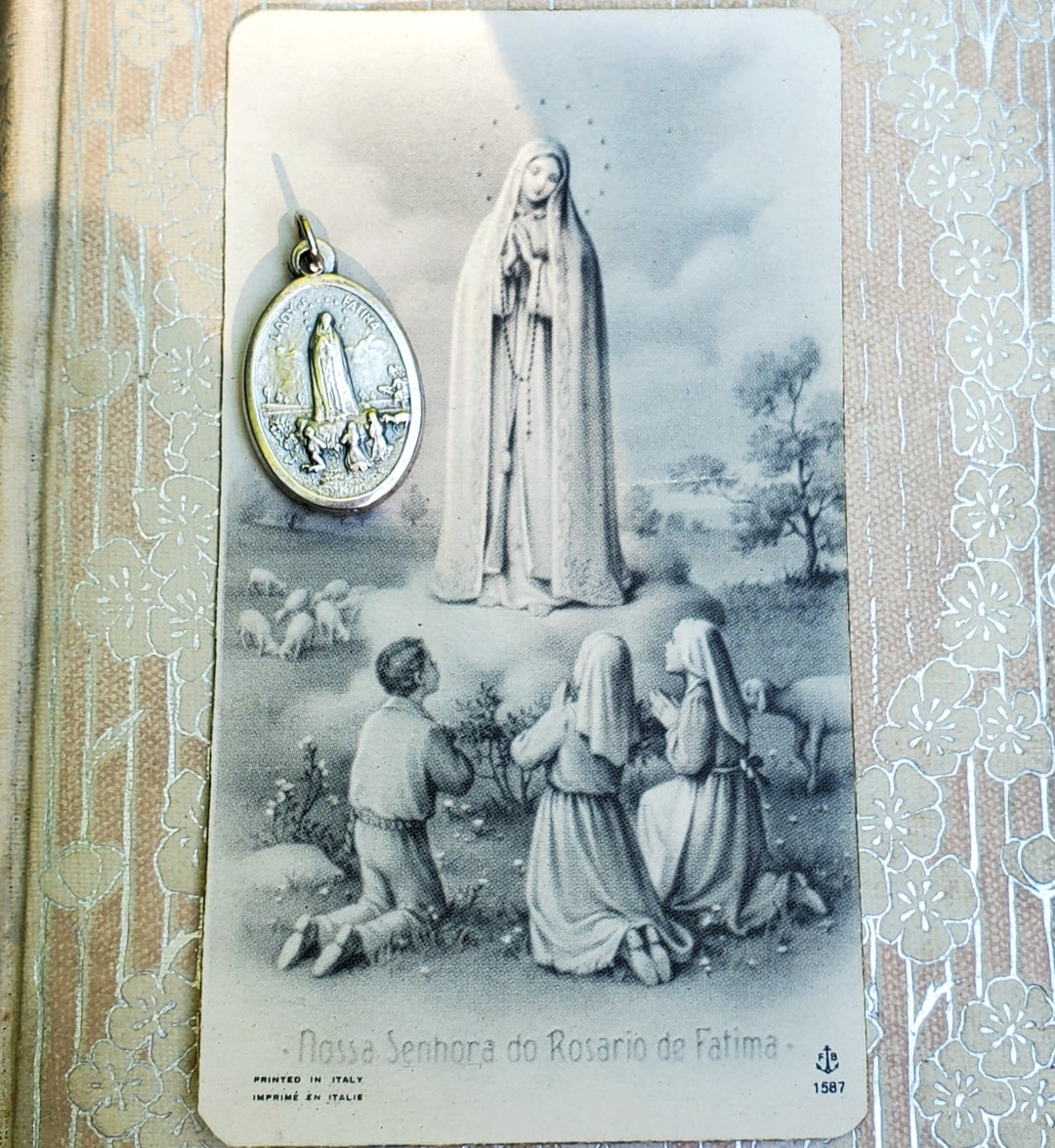 Vintage Nun's Holy Card, Our Lady of Fatima W/ Medal & Prayer Card ...