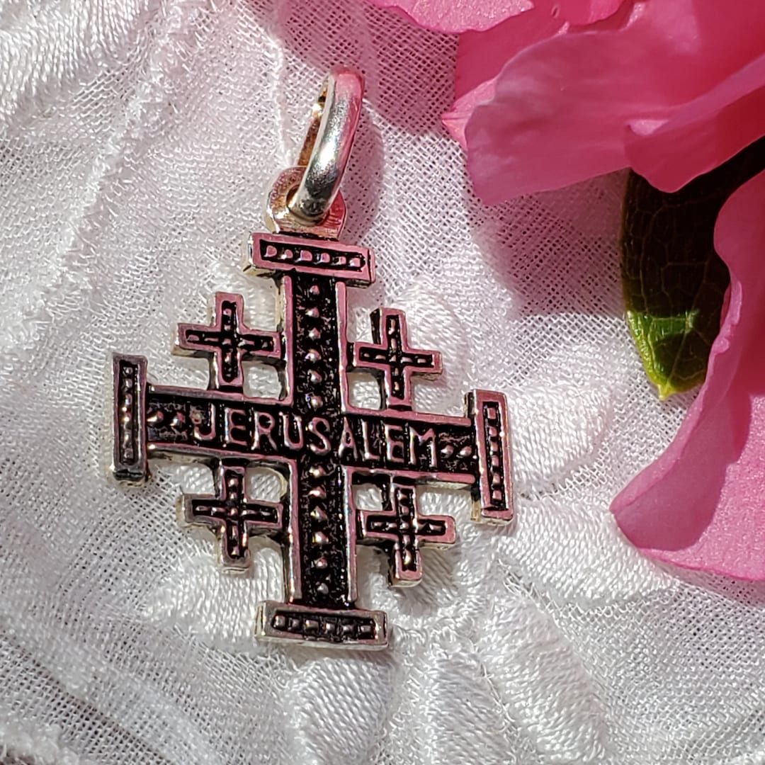 Vintage Jerusalem Cross, Sterling Silver, Black Enamel, Crusader Five ...