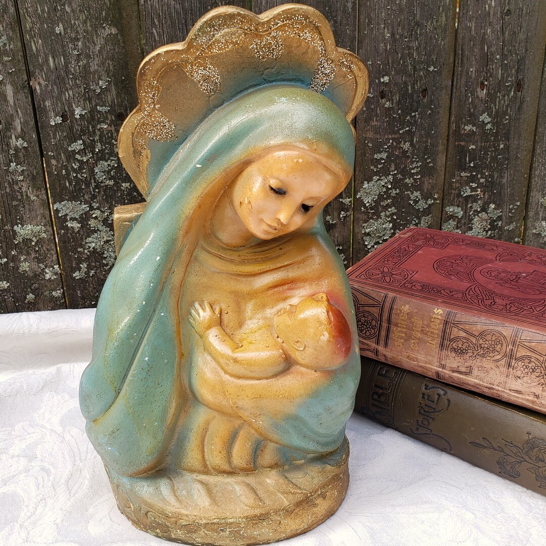 Vintage Mary & Jesus Statue, 12tall, Chalkware, Madonna and Child ...