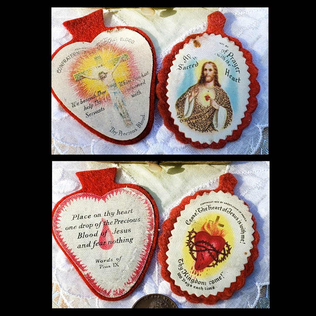 Two Vintage Catholic Prayer Badges, Confraternity of Most Precious ...