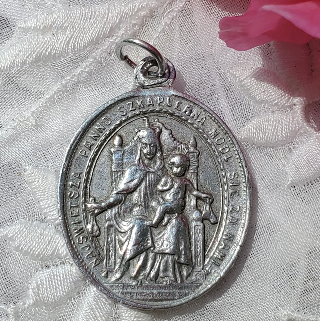 Antique Polish Holy Medal, Sacred Heart of Jesus & Holy Scapular Virgin ...