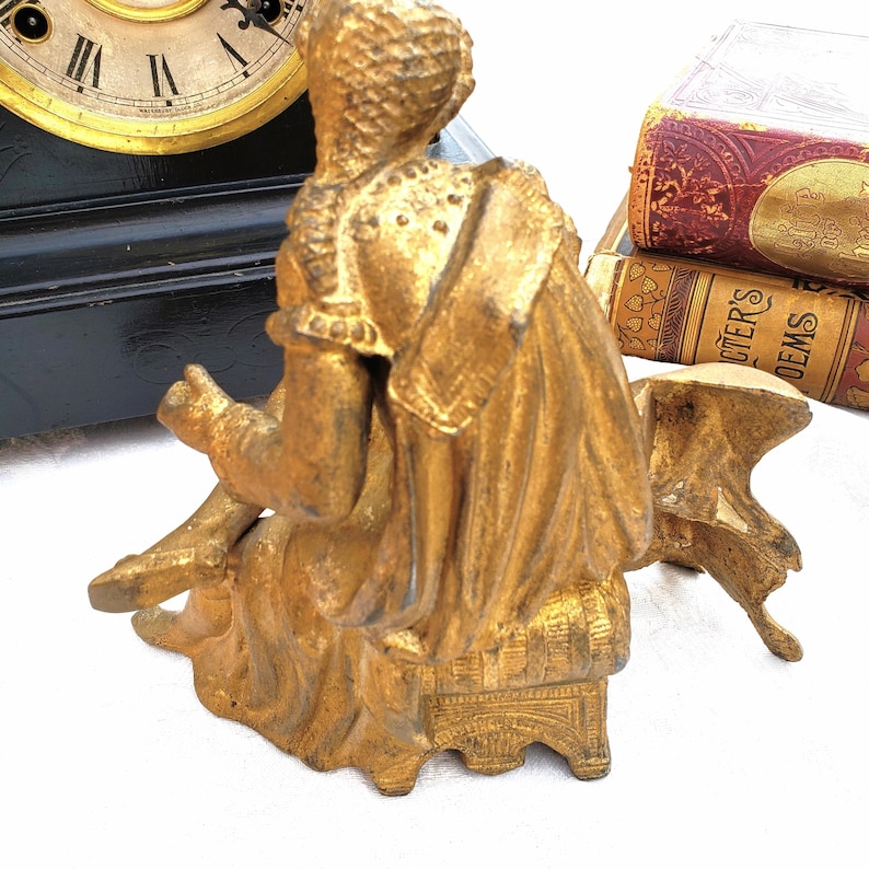 Antique Clock Sculpture, Gold Gilded Cast Metal French Figural Ornament ...