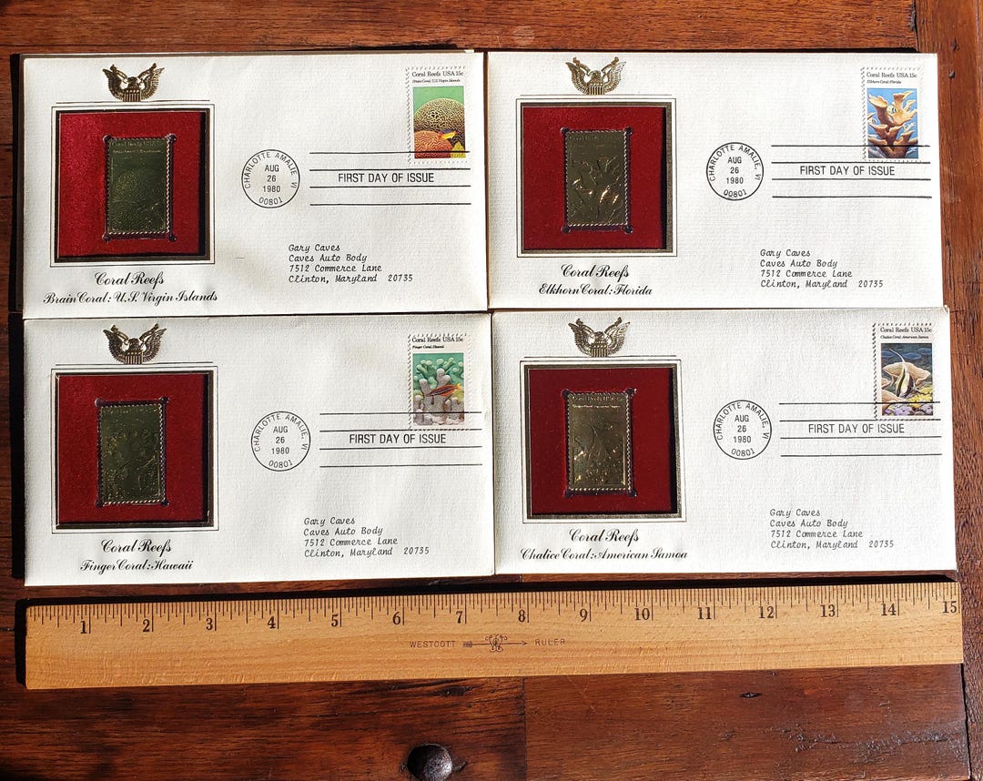 Vintage 22kt Gold Replica US Postage Stamps, Coral Reefs Series, First ...