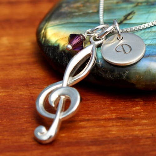 Purple Swarovski Crystal TREBLE G CLEF Necklace Love Music | Etsy