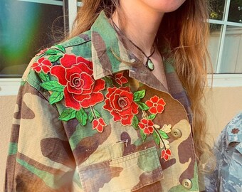 Hand Painted Poppies Camo BDU Jacket Small XS - Etsy
