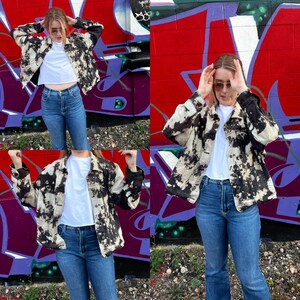 Hand Painted Smiley Face Jacket, Trippy Jacket, Bleached Denim Jacket ...