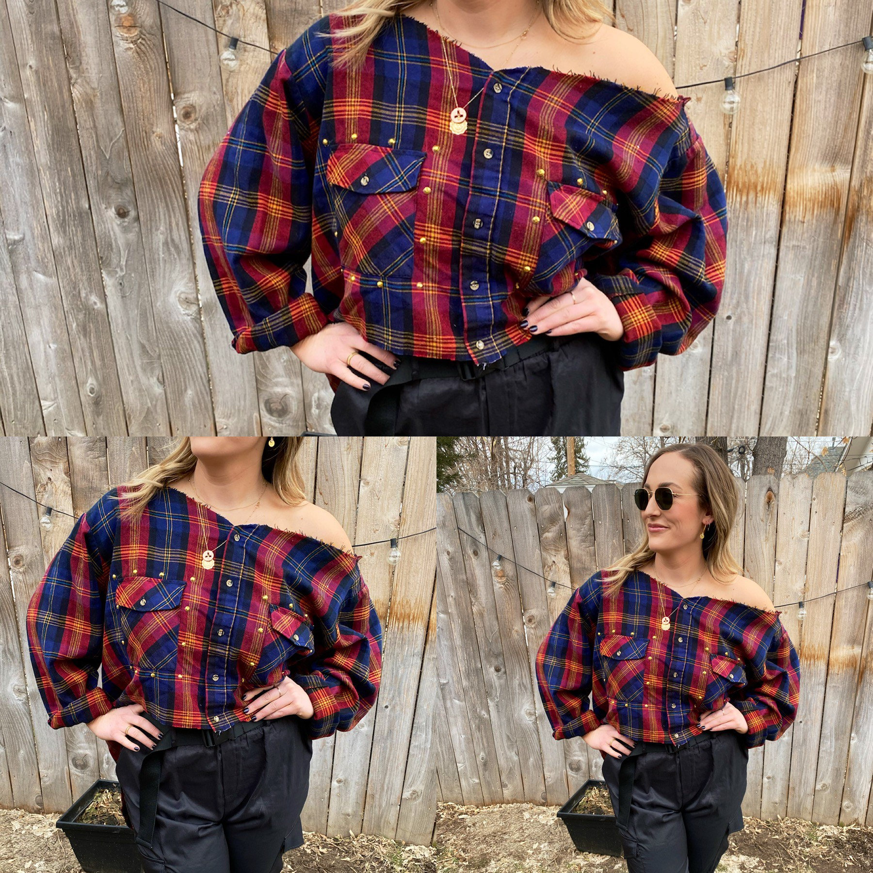 Flannel off shoulder flannel oversized flannel recycled | Etsy