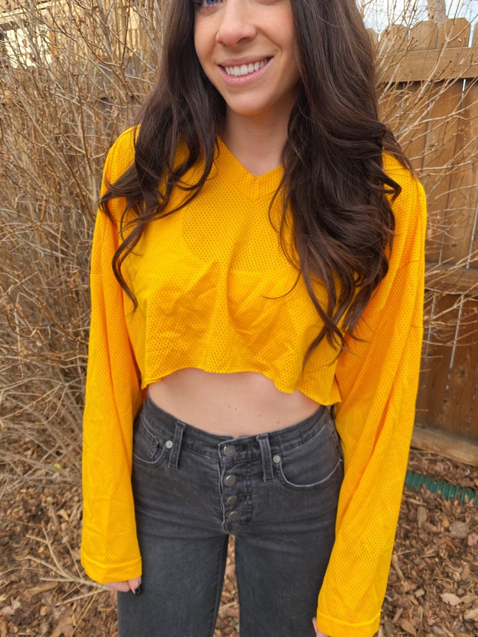 Yellow Cropped Long Sleeve Jersey Cropped Jersey Jersey Crop | Etsy