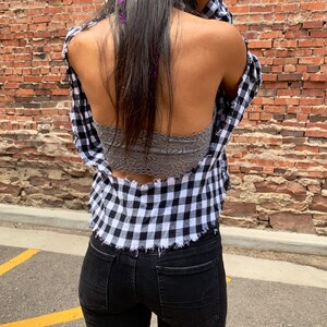 Open Back Flannel Cropped Flannel Open Back Checkered - Etsy
