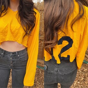 Yellow Cropped Long Sleeve Jersey, Cropped Jersey, Jersey Crop Top ...