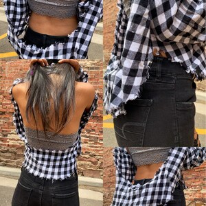 Open Back Flannel Cropped Flannel Open Back Checkered - Etsy