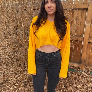 Yellow Cropped Long Sleeve Jersey, Cropped Jersey, Jersey Crop Top ...