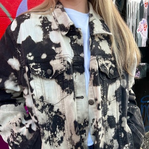 Hand Painted Smiley Face Jacket, Trippy Jacket, Bleached Denim Jacket ...