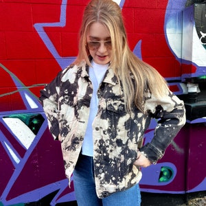 Hand Painted Smiley Face Jacket, Trippy Jacket, Bleached Denim Jacket ...