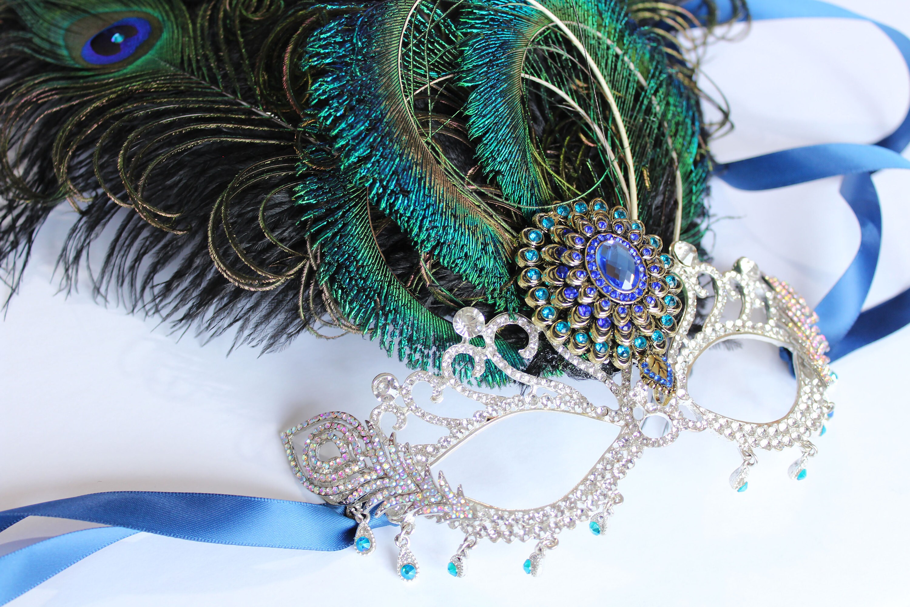 Crystal Peacock Feather Masquerade Mask Fifty Shades Phantom Etsy
