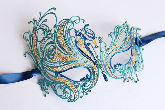 Peacock Masquerade Mask Feather Crystal Mask Fifty Shades Etsy