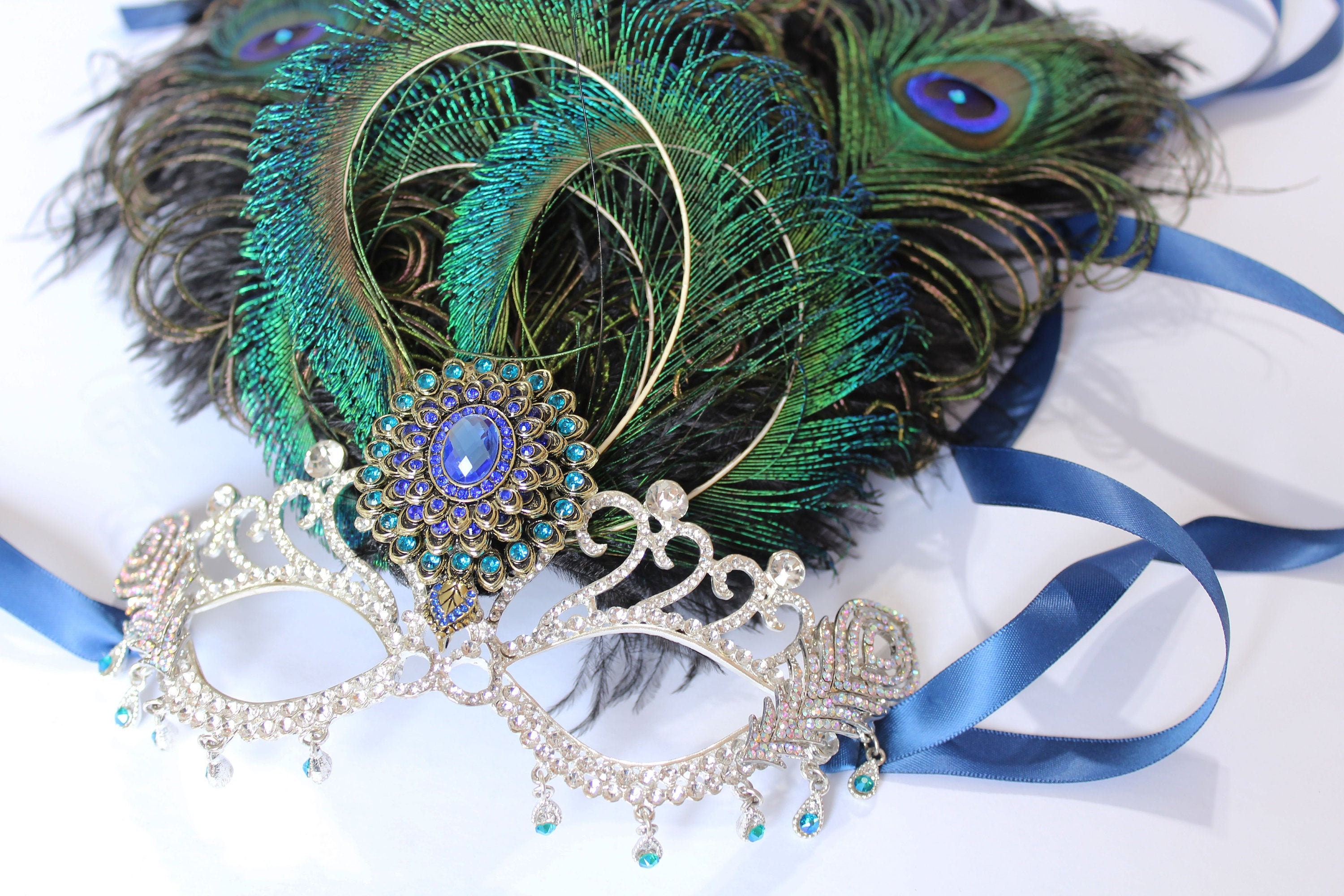 Crystal Peacock Feather Masquerade Mask Fifty Shades Phantom Etsy