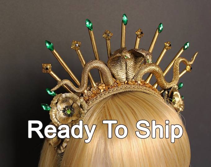 Medusa Crown Snake Queen Cleopatra Costume Headpiece Cobra Crown Spiked ...