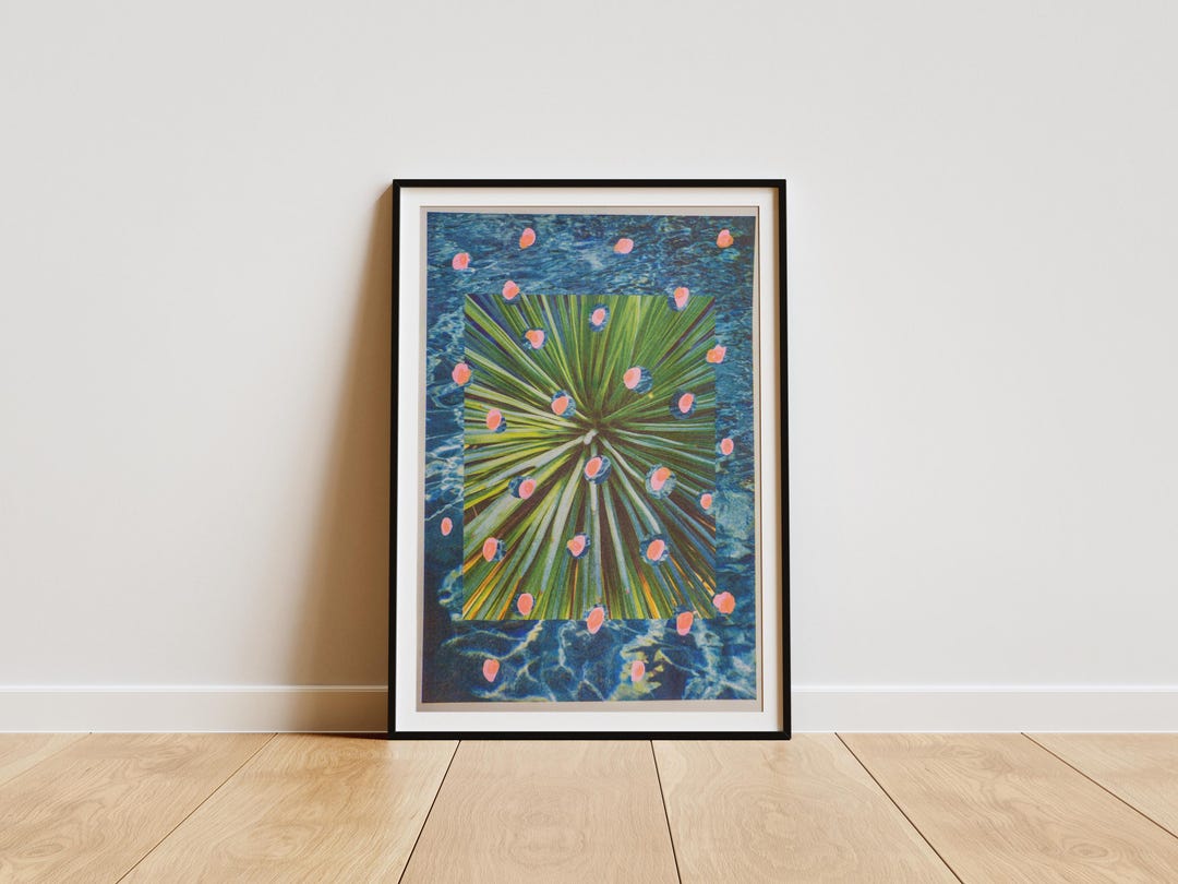 Riso Print Poster Nature Collage Art Floral Water Scene Wall Art Modern ...