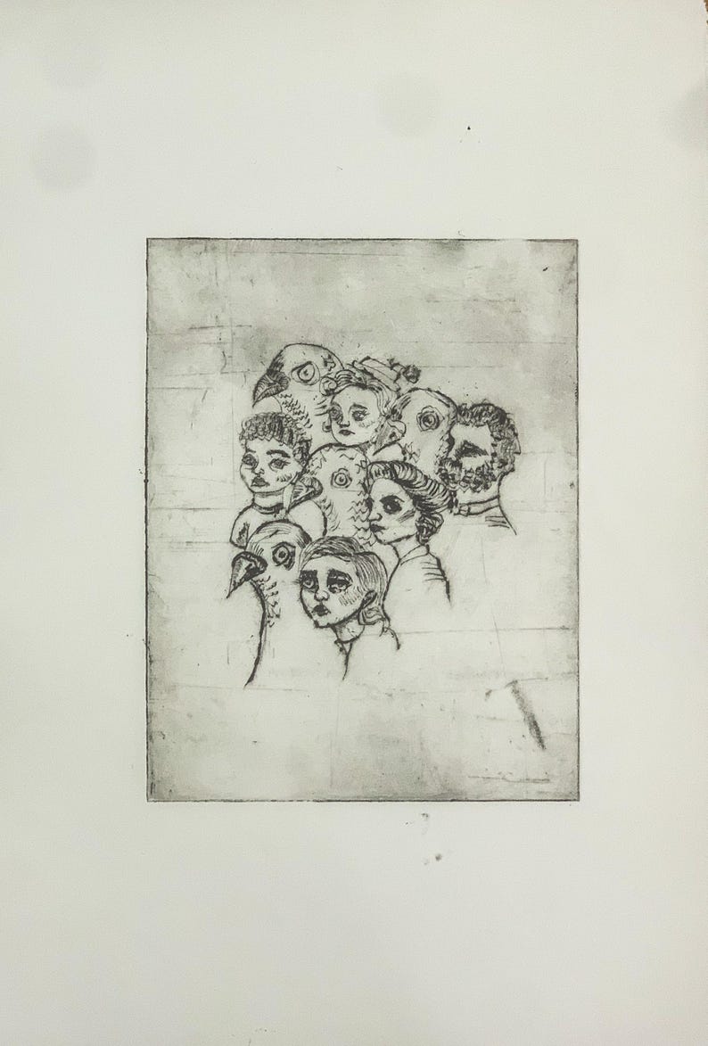 Etching Poster - Pigeon Collage Art - Wall Art - Minimalistic Design ...