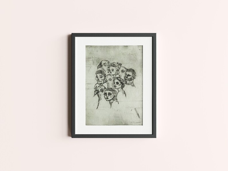 Etching Poster - Pigeon Collage Art - Wall Art - Minimalistic Design ...
